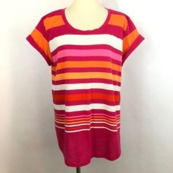 a.n.a | Tops | Ana Womens Pink Orange White Stripe Shirt | Poshmark